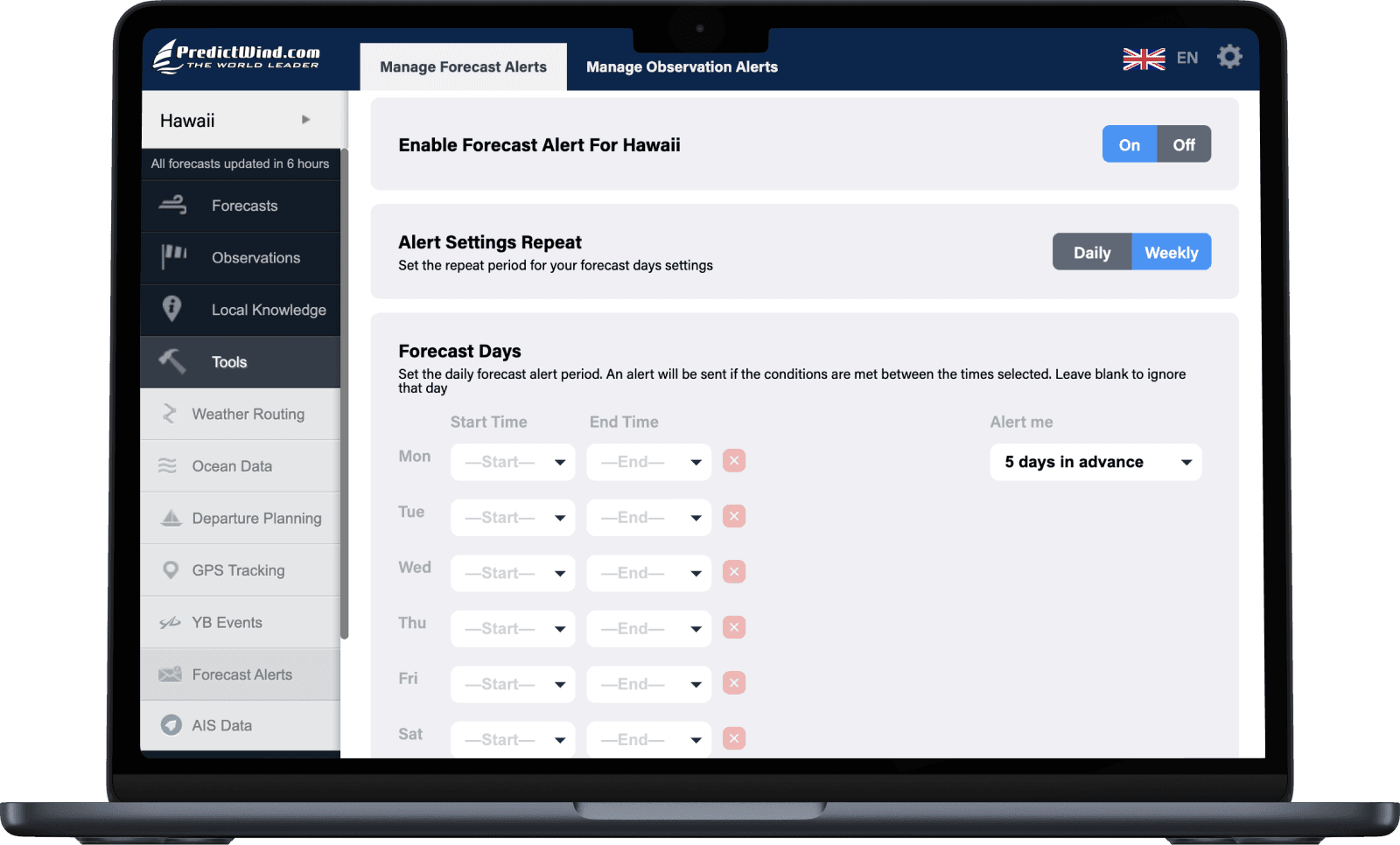 Aplicación PredictWind · PredictWind